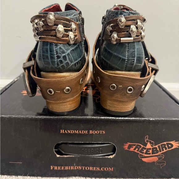 freebird | Shoes | New In Box Freebird Saloon Blue Booties With Buckle ...
